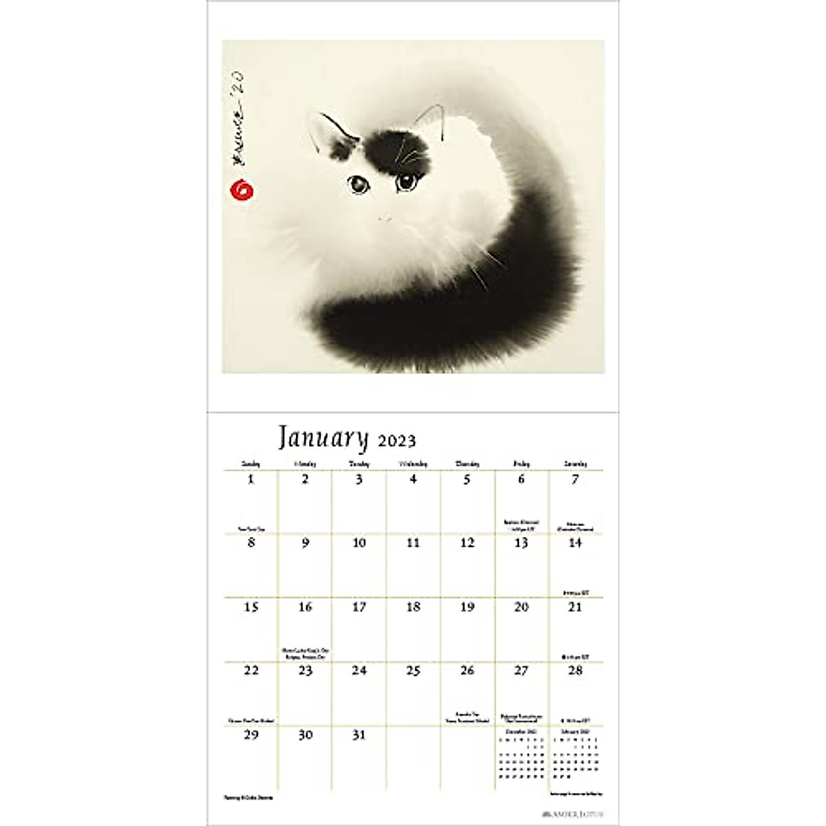 The Artful Cat 2023 Wall Calendar: Brush &amp; Ink Watercolor Paintings