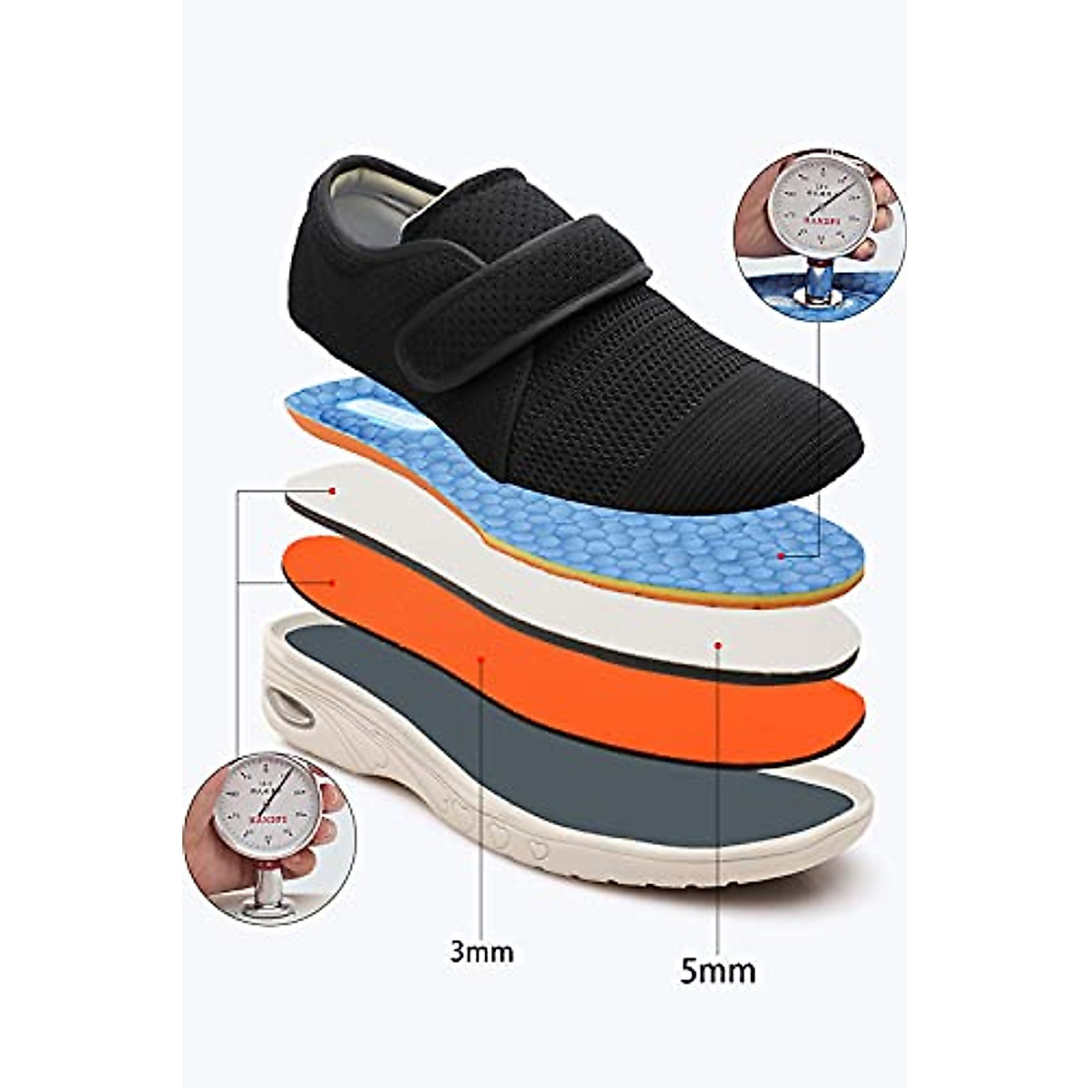Yibobay Diabetic Shoes for Women Width X-Wide Shoe for Elderly Women Wide Shoes for Women Walking Shoes Adjustable Closure Breathable Lightweight Non Slip for Swollen Feet Edema Black 9.5