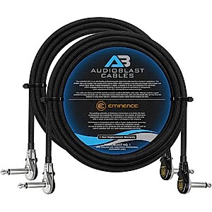 2 Units - 4 Foot - Audioblast HQ-1-BRAID(Black)-Flexible-Dual Shielded(100%)-Instrument Effects Pedal Patch Cable w/ ¼ inch (6.35mm) Low-Profile, R/A Pancake Type TS Connectors & Dual Staggered Boots