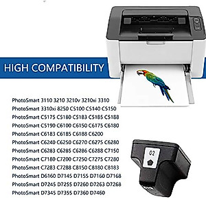 VIVIDRAW Compatible Ink Cartridge Replacement for HP 02 Work for HP PhotoSmart C6150 C6180 C7150 C7180 C7280 D7260 D7360 D7160 D7460 C8180 C6100 C5100 D7363 C5150 3110 3210 8250 8230 (3BLACK)