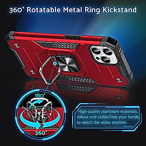 Anqrp Designed for iPhone 12 & iPhone 12 Pro Case, Military Grade Protective Phone Case Cover with Enhanced Metal Ring Kickstand [Support Magnet Mount] Compatible with iPhone 12/12 Pro, Red