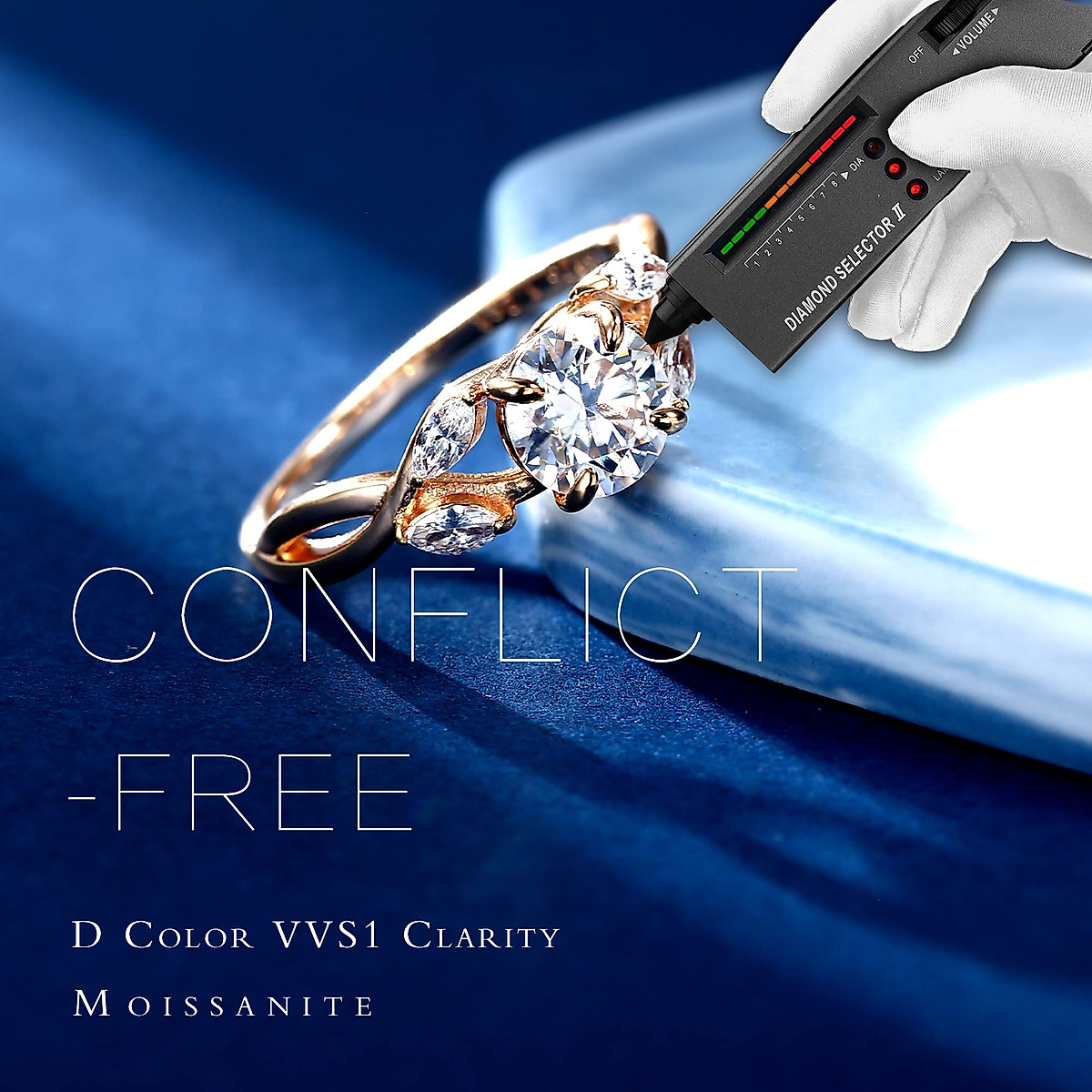 MOOSEA Willow Moissanite Engagement Rings for Women, 1.2ct D Color VVS1 Clarity Lab Created Diamond Wedding Rings 14K Yellow Gold Vermeil Round Moissanite Rings for Women Promise Rings for Her Gifts