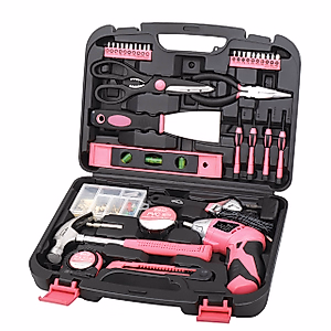 135 Piece Household Tool Kit Pink with Pivoting Dual-Angle 3.6 V Lithium-Ion Cordless Screwdriver - DT0773N1