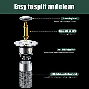 2 Piece Bathroom Sink Drain Filter, Bathroom Sink Sewer Filter, Pop-Up Sink Plug, Stainless Steel Filter Basket Hair Collector for Bathroom Sink Plug Replacement