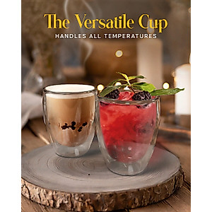 Kitchables Double Walled Glass Coffee Mugs Set of 2,12oz - Insulated Clear Coffee Mug for Cappuccino, Latte, Tea, Espresso - Latte cup - Tazas Para Cafe