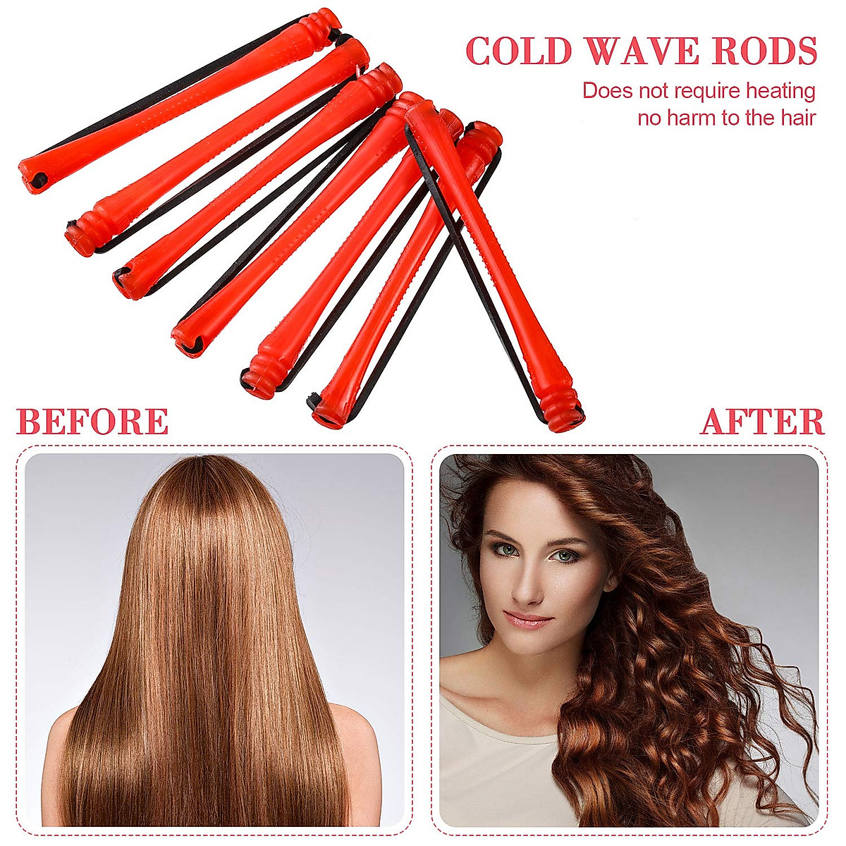60 Pieces Short Hair Perm Rods Plastic Cold Wave Perming Rods Hair Curling Rollers Curlers with Steel Pintail Comb Rat Tail Comb for Hairdressing Styling Supplies(0.2 Inch,Red)