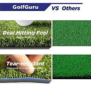 Golfguru Golf Mat, 5x4ft 21mm Artificial Turf Golf Hitting Mats Practice with 10 Golf Balls, 9 Golf Tees, Golf Hitting Practice Mat for Backyard Driving Chipping Indoor Outdoor
