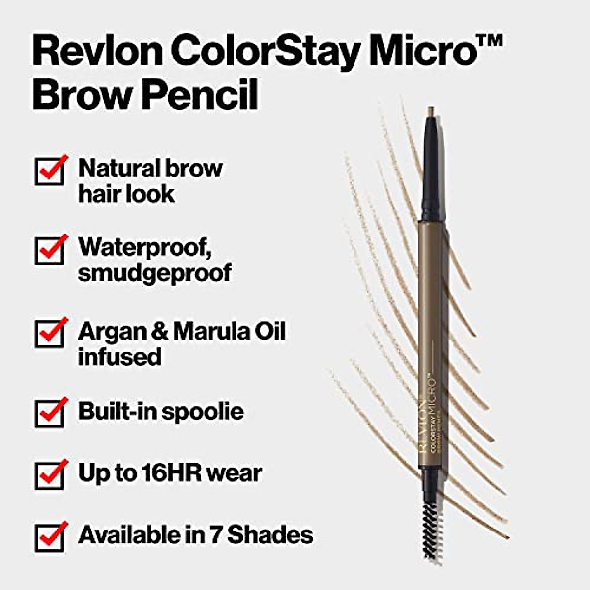 Revlon ColorStay Micro Eyebrow Pencil with Built In Spoolie Brush, Infused with Argan and Marula Oil, Waterproof, Smudgeproof, 454 Medium Brown (Pack of 1)
