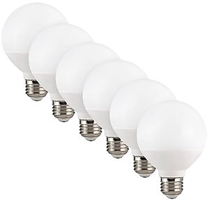 Maxxima G25 LED Light Bulbs - 450 Lumens, 2700K Soft White Light, 40 Watt Equivalent, Featuring an E26 Base for Indoor Use, Perfect Globe Bulbs for Bathroom Vanity Makeup Mirror - 6 Pack