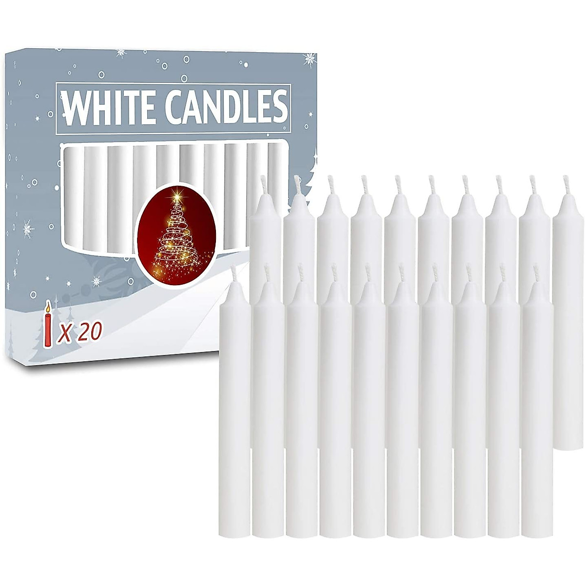 20 pcs Candles for Christmas Tree - Angel Chime Decorations - Christmas Pyramids Carousel - Magic Ritual Spell - 4-inch X 0.5-inch Diameter (20 pcs, White)