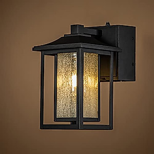 ALOADECOR 1 Light Black Dusk to Dawn Sensor Outdoor Wall Lantern Coach Sconces Light with Seeded Glass and Built-in GFCI Outlets Modern Exterior Light Fixture Wall Mount for Garden W 6.3 inch