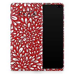 DesignSkinz Red Vector Floral Sprout Protective Vinyl Decal Wrap Skin Cover Compatible with The Samsung Galaxy S20 (Screen Trim & Back Glass Skin)