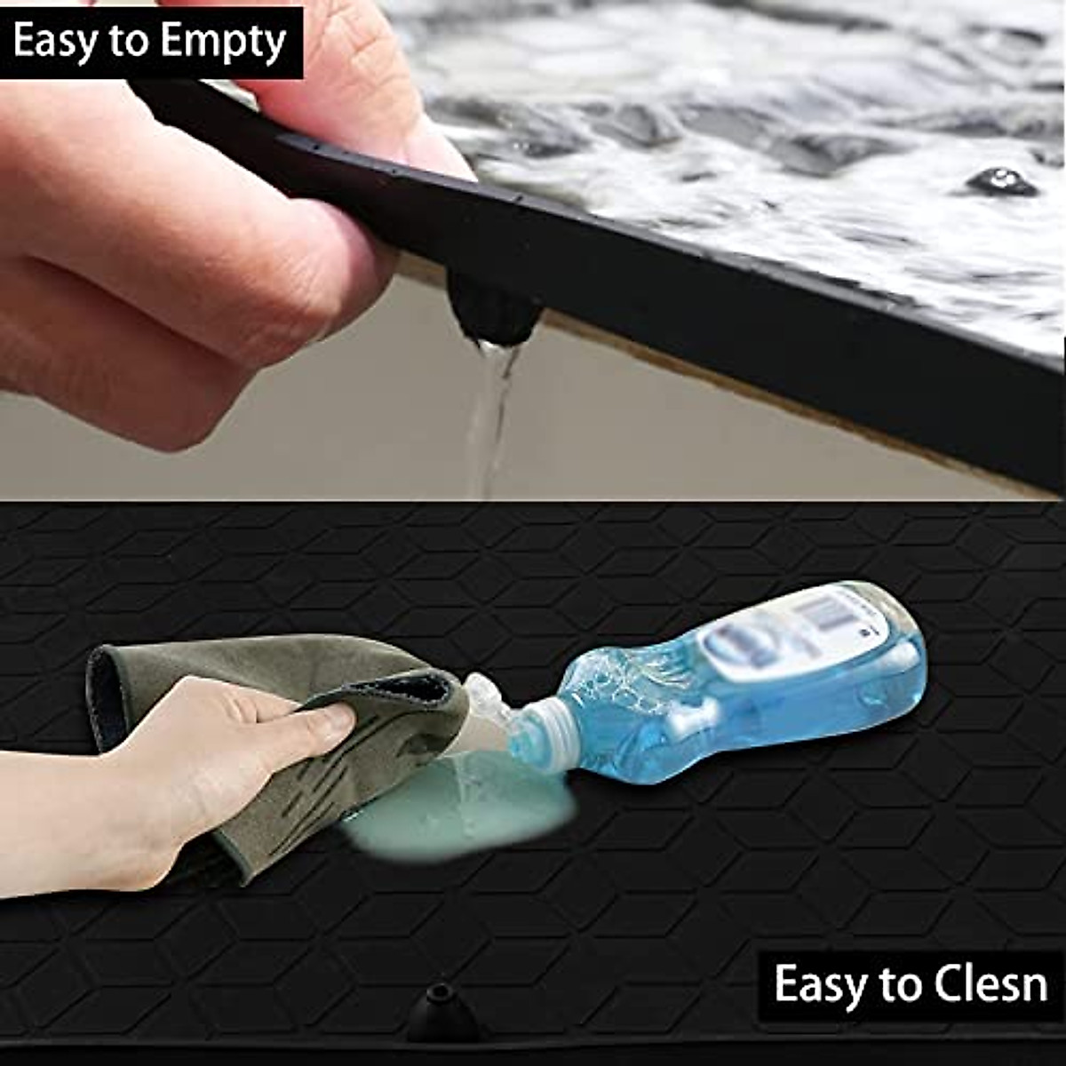Under Sink Mat, 34" x 22" Under Sink Mats for Kitchen Waterproof, Extra Thick Non-Slip Silicone Under Sink Liner Drip Tray, Sink Cabinet Protector Mats for Kitchen and Bathroom, Easy to Clean (Black)