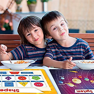 Simply Magic 5 Placemats for Kids - Kids Placemats Non Slip, Washable Reusable Toddler Placemats, Educational Placemats: Alphabet ABC, Shapes, Colors, Numbers, Solar System, Plastic Placemats for Kids
