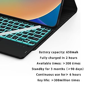 HEAPAO Touchpad iPad 10th Generation Case with Keyboard (10.9", 2022) - 7 Color Backlight, Multi-Touch Trackpad, Detachable Keyboard, Flip Stand Case with Pencil Holder for New iPad 10th 2022, Black