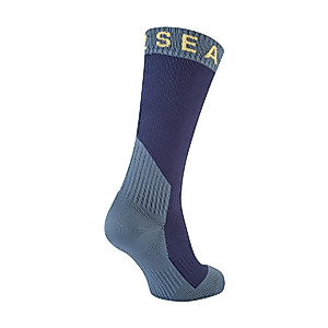 SEALSKINZ Unisex Waterproof Extreme Cold Weather Mid Length Sock, Navy Blue/Yellow, Medium