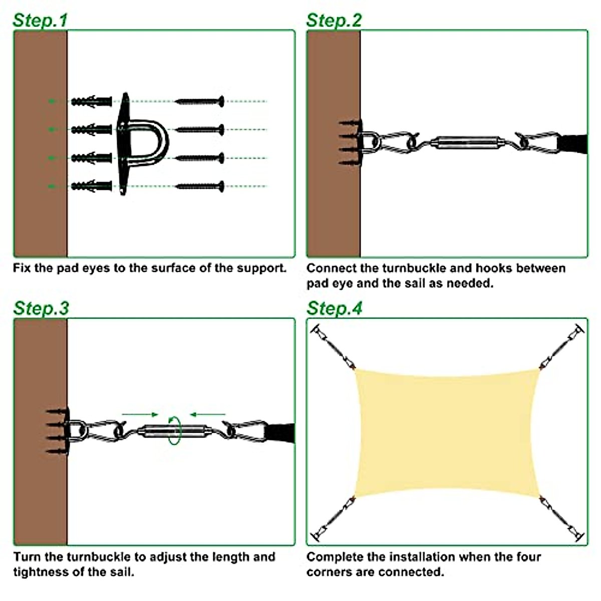 Ollieroo Shade Sail Hardware Kit for Rectangle and Square Sun Shade Sail Installation 8 Inches Silver