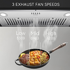 Hermitlux 30 inch Built-in/Insert Range Hood, 600 CFM 3 Speed Vent Hood, Ducted/Ductless Convertible, Stainless Steel Range Hoods with Bright LED Light, Baffle Filters and Charcoal Filters