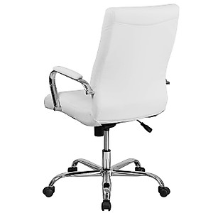 EMMA + OLIVER High Back White LeatherSoft Executive Swivel Office Chair with Chrome Frame/Arms