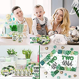 NAIWOXI Two Wild Birthday Decorations Tableware - Safari Birthday Decorations Include Plates, Cups, Napkins, Cutlery, Tablecloth, Straws, Animal Jungle Theme Party Supplies for Boy Girl 2nd Birthday
