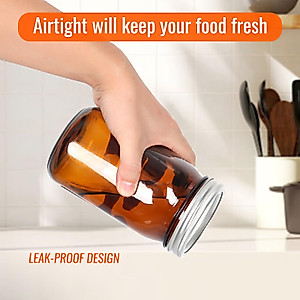 TOEKSIX Amber Glass Mason Jars Wide Mouth 32 oz/Quart with Airtight Lids and Bands 6 Pack, Amber Glass Jars for Canning, Preserving, Jam, Sauces,Pickle Fermenting, Beverages, DIY Projects