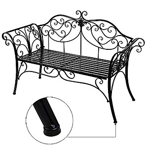 HLC Black Outdoor Bench Patent Design Romance Two Seat Bench for Garden Park