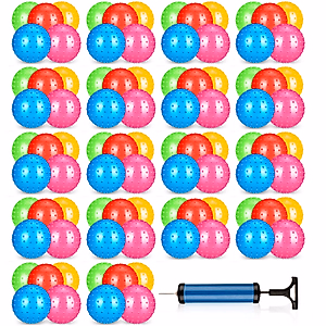90 Pcs Knobby Balls Bulk, 4.72 Inch Soft Bouncy Balls Sensory Balls Small Inflatable Ball Spiky Massage Stress Balls Plastic Balls with Pump for Toddler Kids Indoor Outdoor Fidget Toys Party Favors