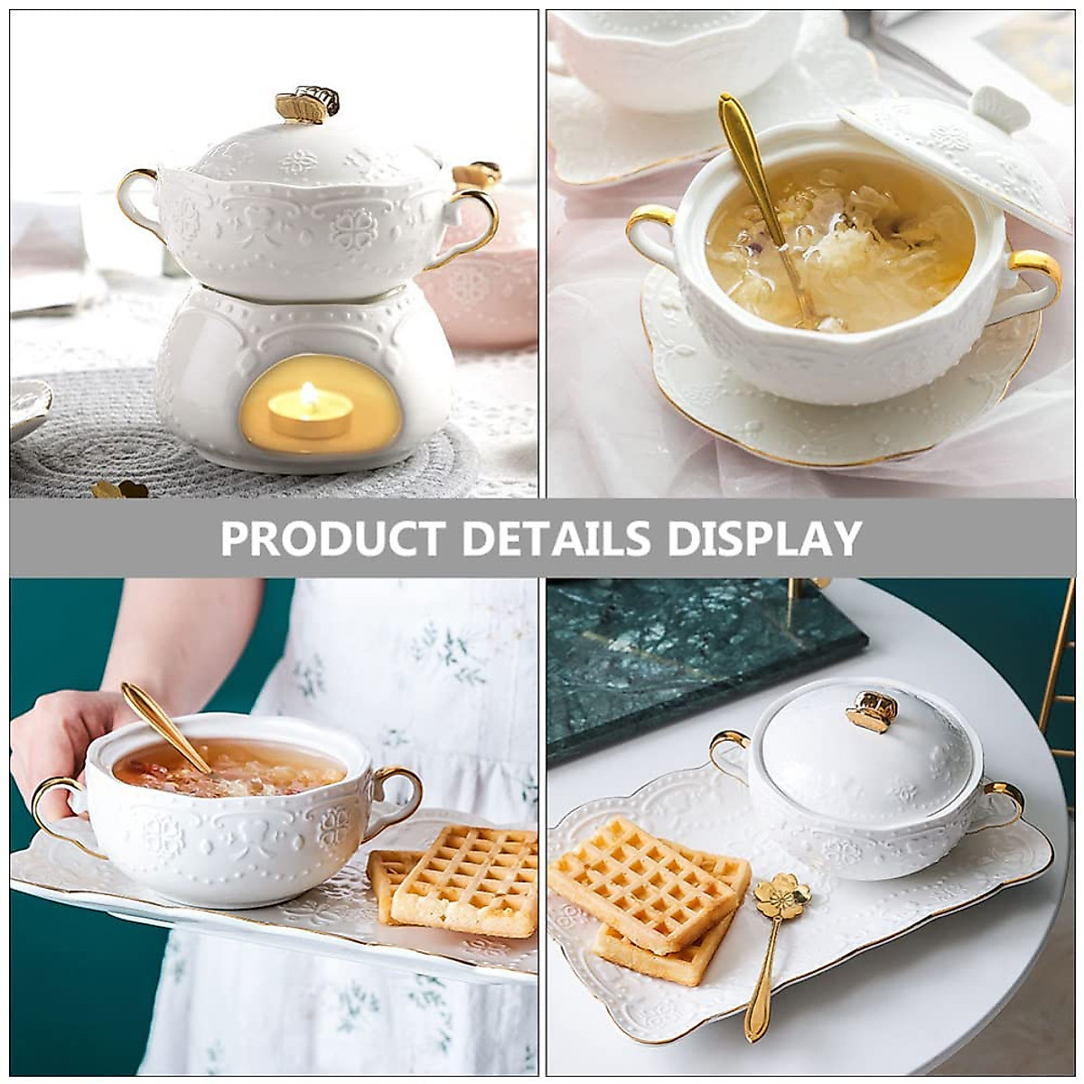 Zerodeko 1 Set of Ceramic Soup Bowls with Handles Porcelain Soup for French Onion Soup Cereal Beef Stew Chill Pasta Pot Pies Microwave