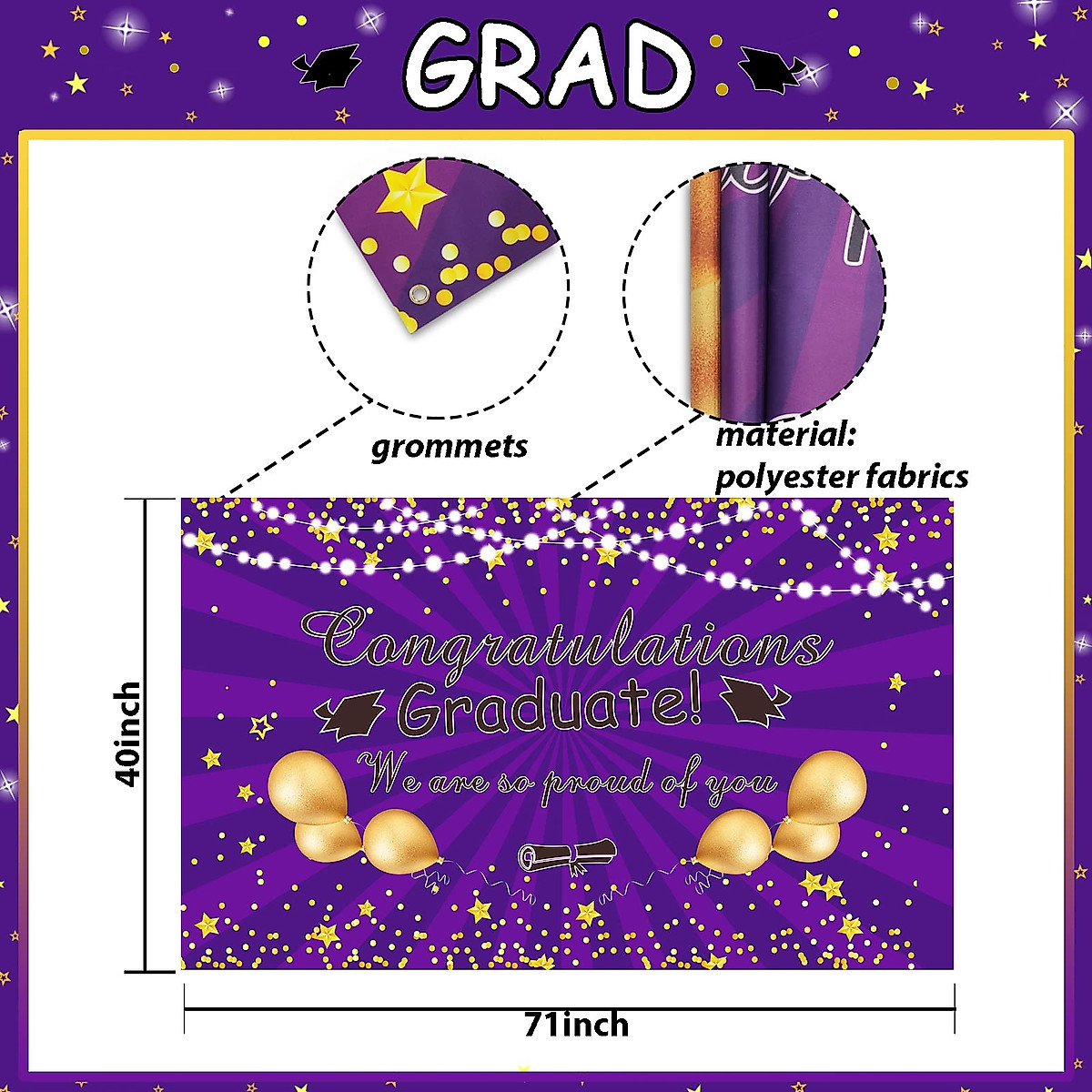 Purple Gold Graduation Party Supplies NYU Purple Gold Graduation Party Decorations 2023/Graduation Backdrop Purple Gold Grad Balloons/Photography Background for Class of 2023 Graduation