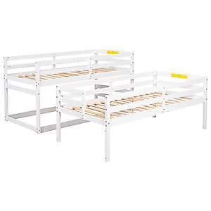 Harper & Bright Designs Wood Triple Bunk Bed with Storage Staircase, Wooden Floor Bunk Beds 3 Beds in 1 for Kids, Detachable Triple Bed Can Convertible into Twin Bunk Beds & Loft Bed, White