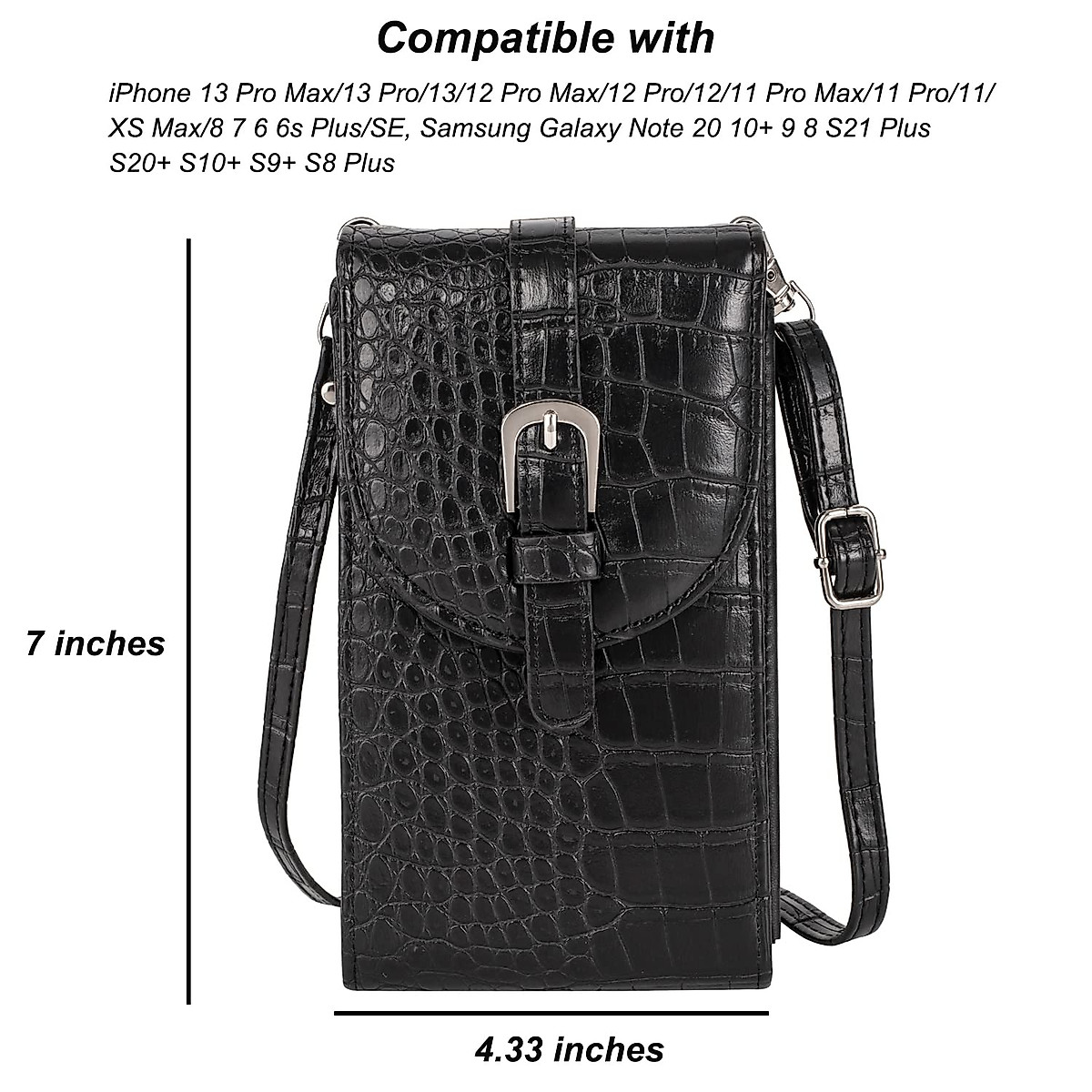 IRUGLE Small Leather Crossbody Cell Phone Purse for Women, Mini Shoulder Bag with Long Strap Card Holder, Ladies Clutch Wallet Handbag Pouch for iPhone 13 Pro Max Samsung Galaxy S22 Ultra (Black)