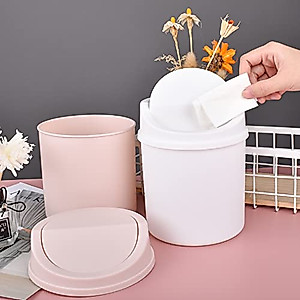 2 Pcs Small Trash Can with Lid,Mini Trash Can with 4 Rolls of Small Trash Bags,3L Tiny Desktop Waste Basket Garbage Bin for Home, Office, Kitchen, Vanity, Tabletop, Bedroom, Bathroom(White + Pink)