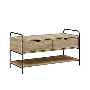 Walker Edison Brookline Urban Metal and Wood Entry Bench with Shoe Storage, 36 Inch, Driftwood