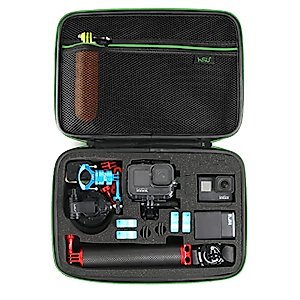 HSU Large Carrying Case for GoPro Hero 10 Hero 9 Hero 8 and Accessories, DJI Osmo Action,AKASO,Campark,YI Action Camera and More (Upgrade Sponge Precut Slots) (Green)