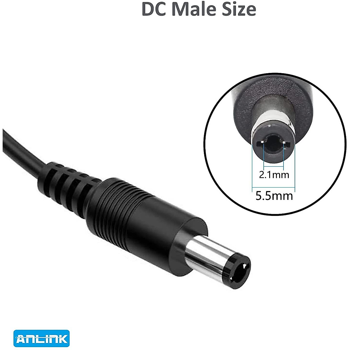 ANLINK DC Power Splitter Cable-2 Pack Black, 1 Female to 2 Male 5.5mm*2.1mm Power Output Adapter Cord for CCTV Security Cameras, LED Strip Lights and More (2 Pack, 1 to 2 Way)