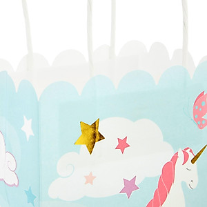 BLUE PANDA 24 Pack Small Unicorn Favor Bags with Handles, Pastel Rainbow Birthday Party Decorations (5.5 x 8.6 x 3 In)