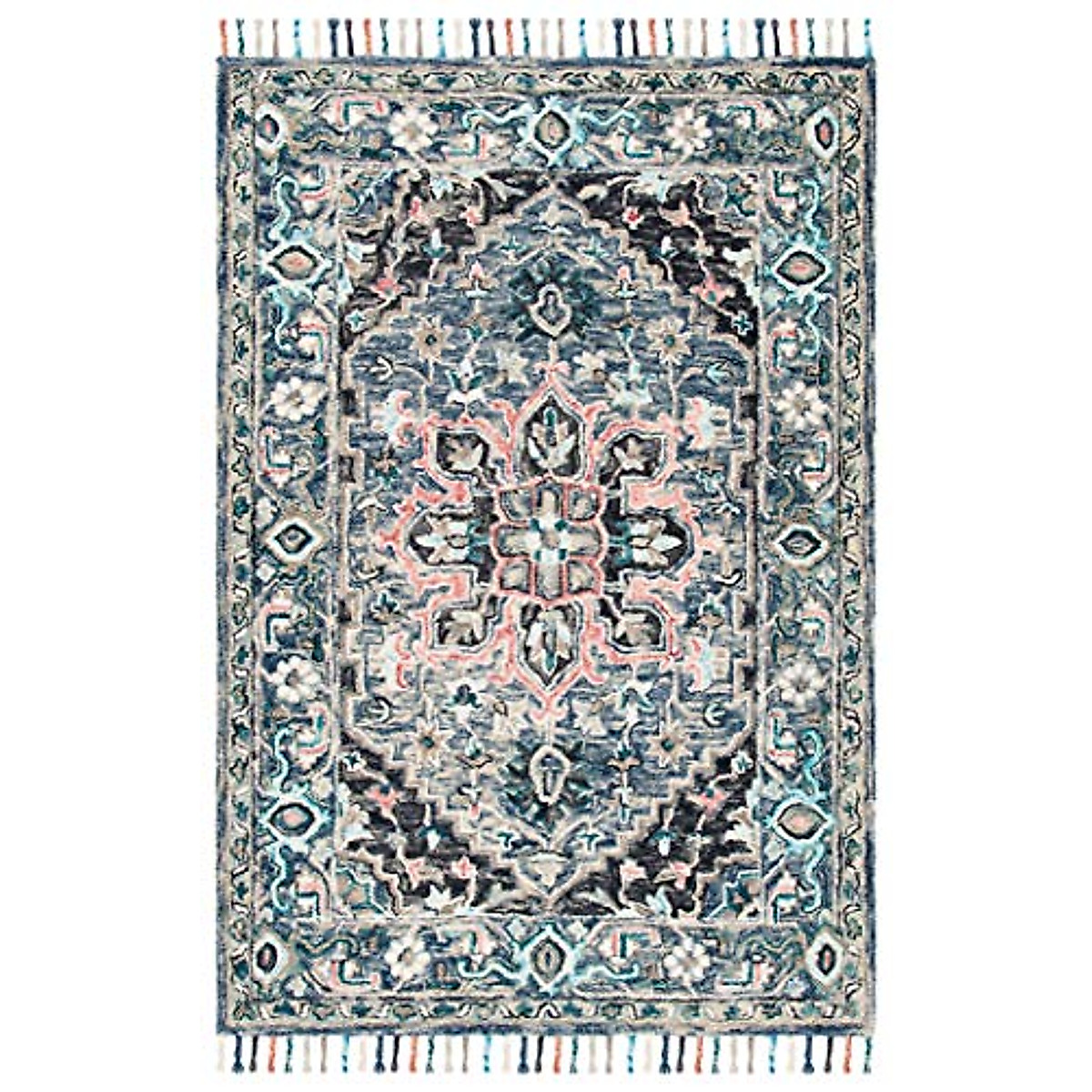 SAFAVIEH Aspen Collection Accent Rug - 4' x 6', Pink & Blue, Handmade Boho Braided Tassel Wool, Ideal for High Traffic Areas in Entryway, Living Room, Bedroom (APN124U)