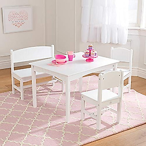 KidKraft Nantucket Wooden Table with Bench and 2 Chairs, Children's Furniture - White, Gift for Ages 3-8
