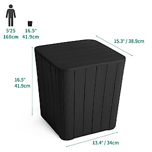 YITAHOME 11.5 Gallon Outdoor Side Table with Storage Small End Table for Coffee, Patio Decor,Cushions(Black)