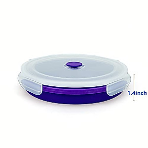 Lunbengo 1200ml Large Camping Bowl with Foldable Spoon, Collapsible Bowl With Lid, Silicone Bento Box, For Travel Camping Meal Prep & Food Storage, Microwave Dishwasher Safe, Purple