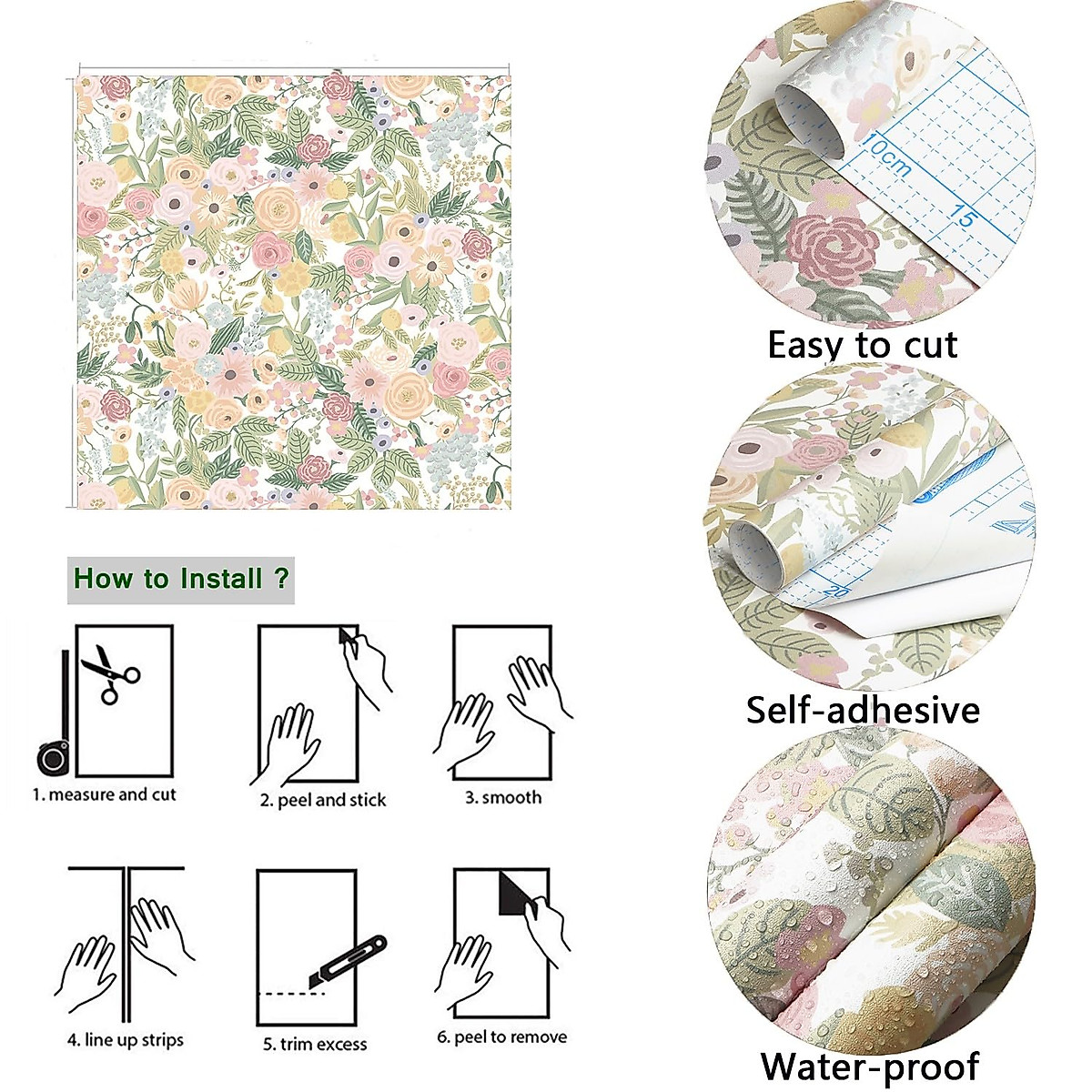 Ismoon Floral Wallpaper Peel and Stick Wallpaper Boho White Wallpaper Leaf Flowers Contact Paper Removable Wallpaper Vinyl Self-Adhesive Wallpaper for Bedroom Cabinets and Drawers Decor 16.1inx78.7in