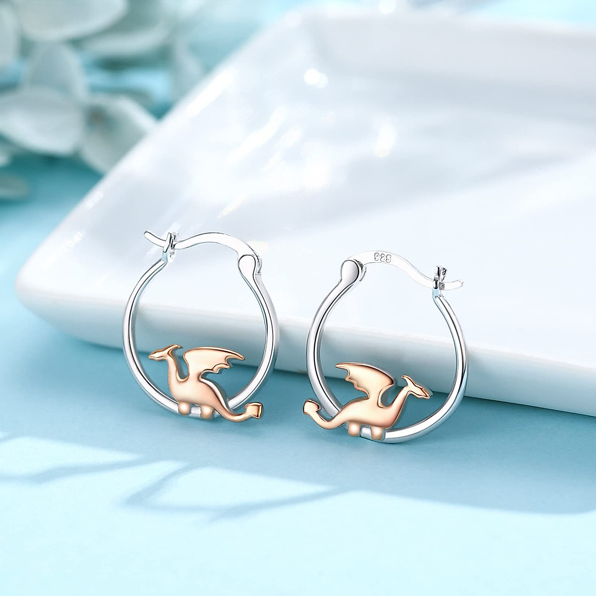 Hypoallergenic Dragon Earrings 925 Sterling Silver Small Animal Huggie Hoop Earrings for Sensitive Ears Dragon Jewelry Gifts for Women