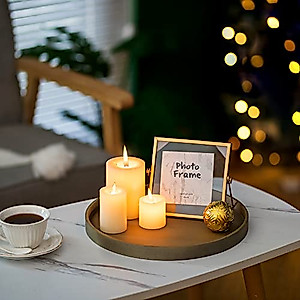 Hanobe Decorative Coffee Table Tray: Gold Wood Tray Round Rustic Wooden Trays Circle Farmhouse Centerpiece Candle Holder for Home Decor Ottoman Counter Display Living Room Organizer 12"