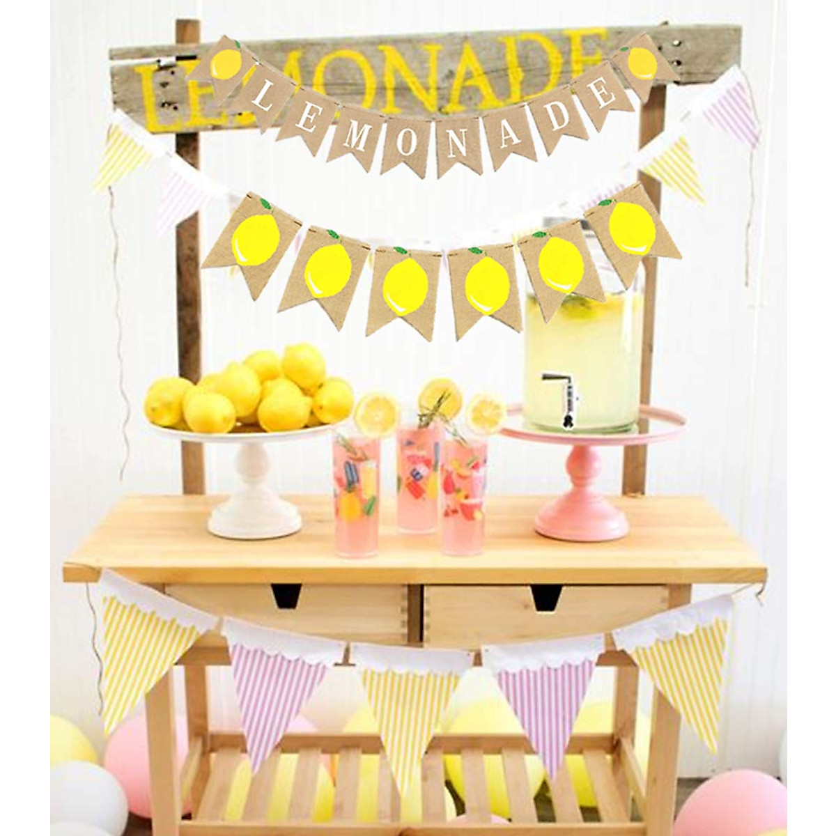 LaVenty Burlap Lemonade Banner for Lemonade Stand Decorations Lemonade Sign Lemon Party Decor, Lemon Garland Summer Lemon Themed Bridal Shower
