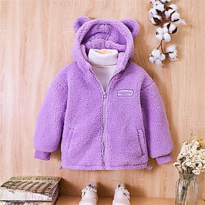 Baby Coat Toddler Boy Winter Clothes Kids Hooded Faux Fur Jacket Cute Bear Ears Shape Fleece Warm Hoodies Purple