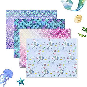 Mermaid Scale Wrapping Papers, 8 Sheets 4 Styles Mermaid Gift Wrapping Paper, Colorful Wrapping Paper For Girls Women Boys Men For Fancy Birthday Party Baby Shower, Folded Flat 20x28 Inch Per Sheet