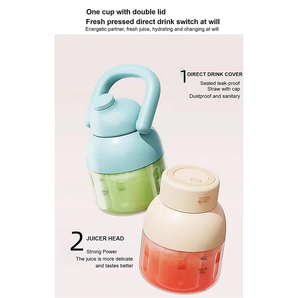 Generic 41oz,Portable Blender for Shakes and Smoothies, Leak-proof Water Bottle with Removable Straw, Handle, Lid and Shoulder Strap, BPA-free, Type-C Rechargeable, Cordless Portable Juicer，Apricot