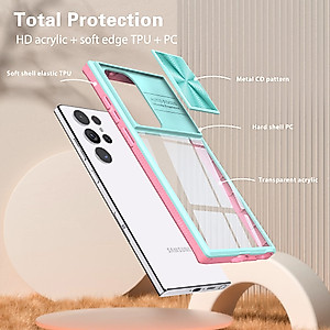 Asuwish Phone Case for Samsung Galaxy S22 Ultra 5G with Built in Camera Cover Slide Body Protection Slim Clear Bumper Cell Accessories Gaxaly S22ultra 22S S 22 22ultra G5 Women Men Girl Blue