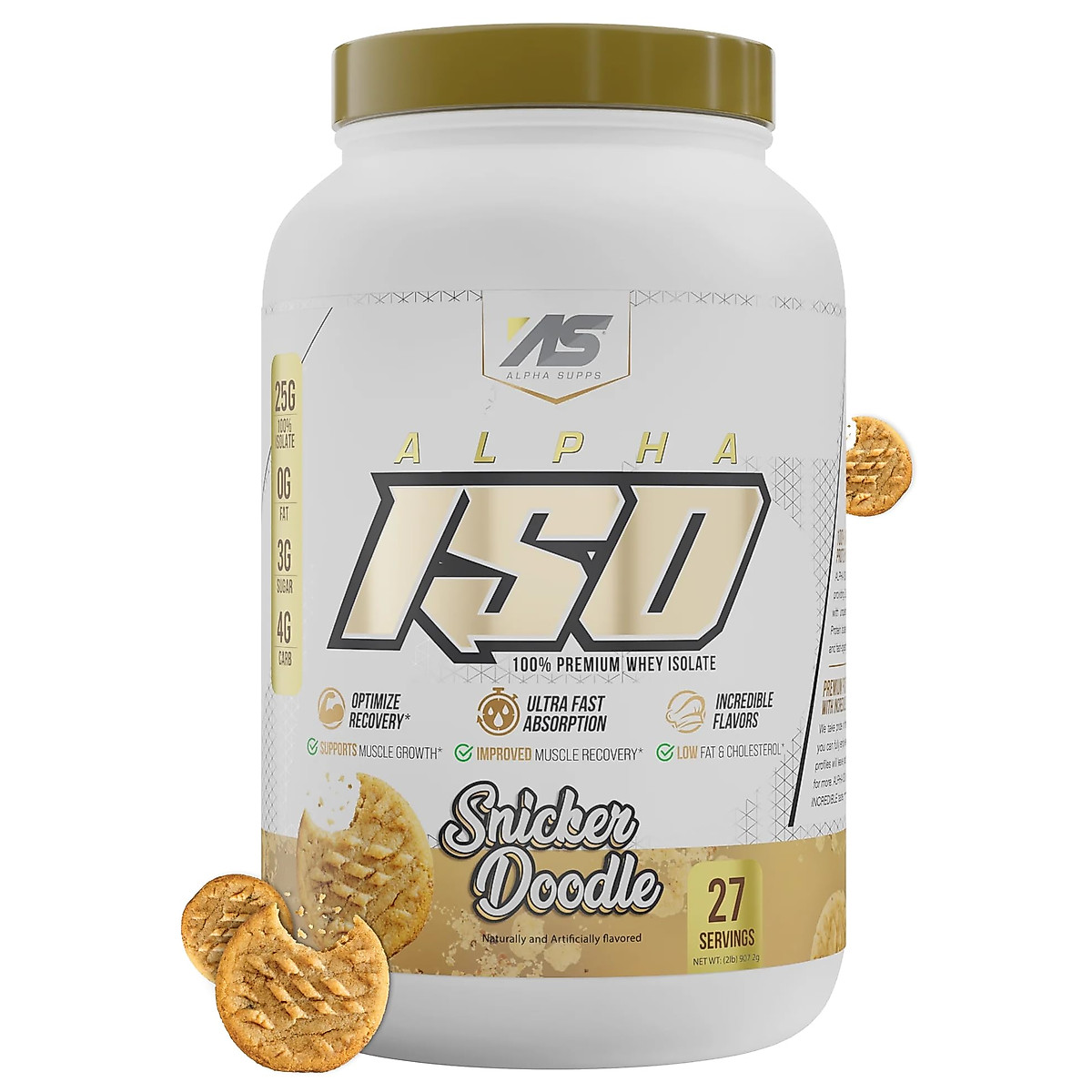 Alpha Supps ISO, Low Carb 100% Whey Protein Isolate Powder, 25 Grams Per Serving, Helps Support Muscle Growth, Low Sugar and Gluten Free (Snicker Doodle, 2 lb)