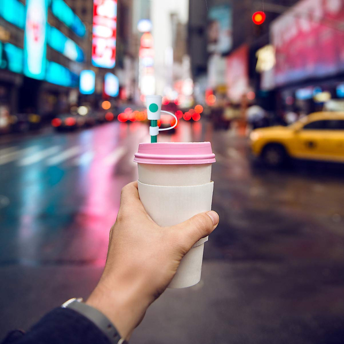 NUOBESTY Reusable Straws 3 Pcs Silicone Straw Tips Cover Cute Reusable Drinking Straw Tips Lids Covers Cap- Proof Straw Plugs for Cup Straws Green White